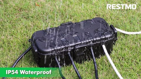 Restmo Outdoor Electrical Box, IP54 Waterproof Extension Cord Cover, 6 Cable Ports, Weatherproof, Brown
