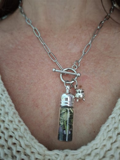 Protection Spell Jar Necklace on Stainless Steel Paperclip Chain, Black Salt, Crystals and Herbs, Cauldron Charm, Witchy Jewellery - Etsy