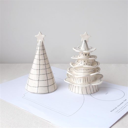 Christmas Tree Pottery Template Set • Minimal   Botanical PDF • Holiday Clay Craft • Printable Ceramic Cone Tree Pattern - Etsy