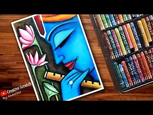 Easy Krishna Drawing | Janmashtami Special Drawing | Oil Pastel | Easy Krishna Drawing with Flute