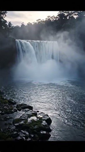 🌫️ Twilight Fog Over the Waterfall | Cinematic Nature Ambience & Relaxing Rain 4K