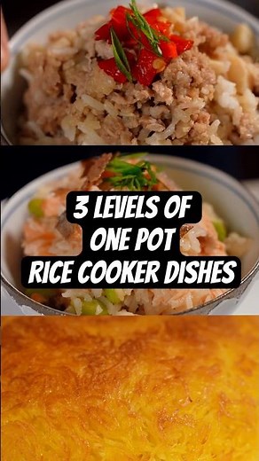3 levels of one pot rice cooker dishes