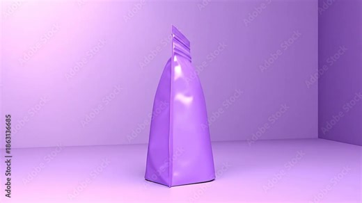 Modern Purple Stand-Up Pouch Packaging Mockup Revealed with Dynamic Camera Pans and Zooms