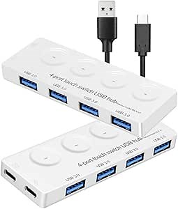 4-Port USB 3.0 Hub, Data Hub Adapter with 4 USB 3.0 Ports, with Expandable Charging Cable, High-Speed Data Transmission Hub Compatible with Mac OS, Windows 7/8/10 and More