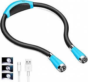 Book Light, Neck Reading Light, USB Rechargeable, Hands Free, 4 Super Bright LED Bulbs, 3 Adjustable Brightness, Best for Reading in Bed, Knitting, Walking, Jogging, Mending in Night (Blue)