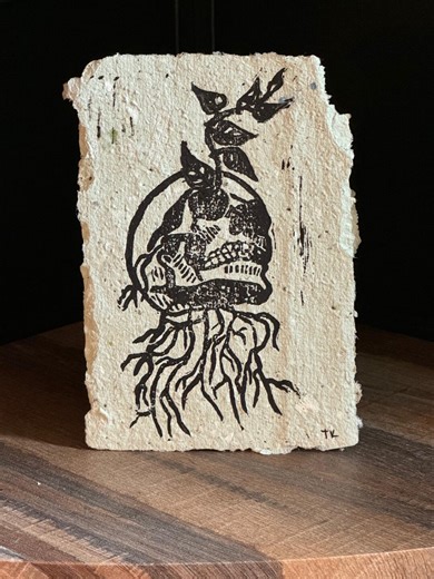 Skull & Plants Linocut Print on Handmade Paper - Etsy