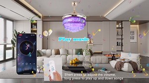 Retractable Crystal Ceiling Fan with Lights and Remote/APP Control, Bluetooth Ceiling Fan with Speaker, 6-Speed Reversible Blades, RGB Light, Invisible Fandelier for Bedroom Dinning Room 42"