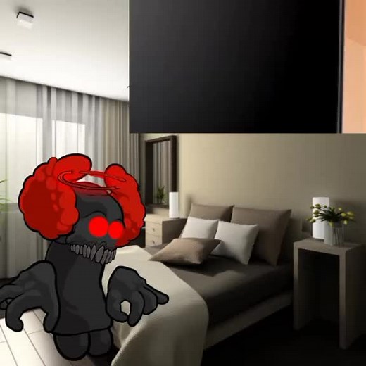 Cartoon Demonic Figure in a Modern Bedroom Scene