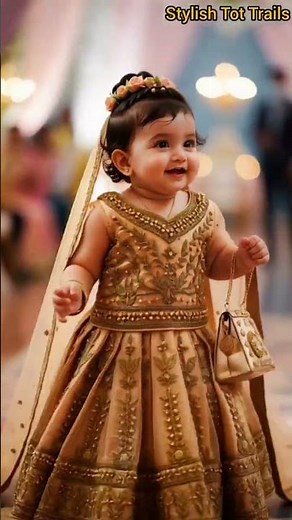 Golden Bridal Lehenga | Cute Baby Girl Wedding Fashion Look | Stylish Tot Trails #ai #funny