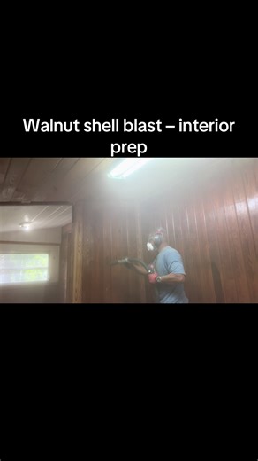 Interior walnut shell blasting to remove buildup without damaging wood. Prep phase only — before refinishing or restoration. #surfaceprep #restoration #walnutshell #contractorlife #oddlysatisfying