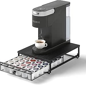 Coffee Pod Holder Counter Coffee Vertuo Capsules Storage Organizer with Sliding Drawer Compatible For 35 K-Cup Pods No Assembly Needed Black