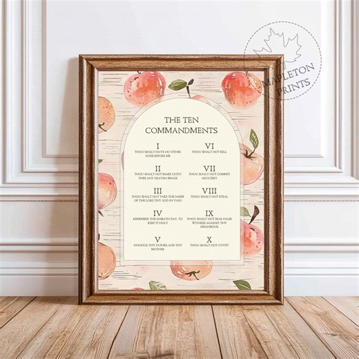Ten Commandments Print, Printable Bible Wall Art With Apples, Digital Download - Etsy
