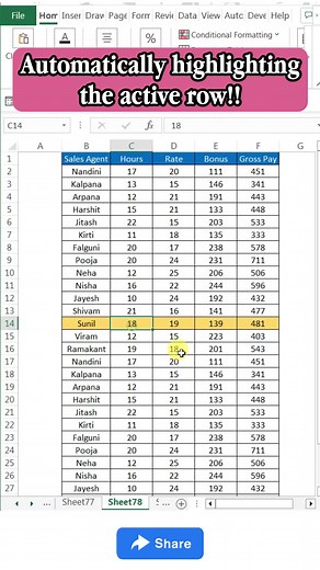 Automatically highlighting the active row in Excel Save this reel so you won’t forget! ⁣❤️ & follow KASH . #Excel #ExcelTips #Spreadsheet #DataAnalysis #MicrosoftExcel #ExcelMagic #ExcelFormulas | KASH
