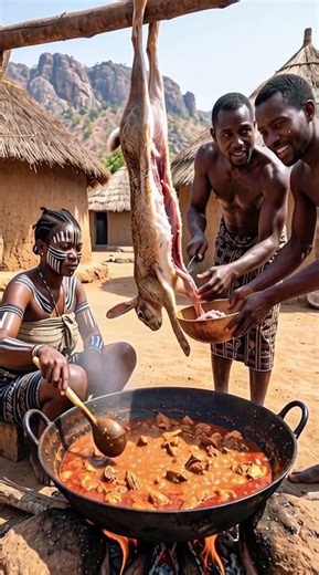 Suri Tribe Feast Cooking Wild Rabbit Stew 🥘🐇#tribalfood #triballife #shorts