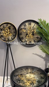 Upgrade your interior with our premium Gear Clock Collection, featuring a Gear Wall Clock, Gear Tripod Floor Clock, and Gear Clock Table. Designed with exposed moving gears and elegant Roman numerals, this collection blends industrial charm with modern luxury | Dynasty Home