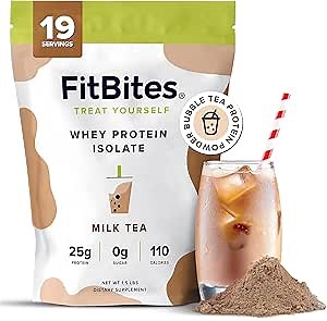 Boba Tea Protein 100% Whey Protein Powder Isolate (Milk Tea), Natural Energy Coffee Replacement, Sugar Free, Gluten Free, Lactose Free, Soy Free, Real Ingredients, 5.9g BCAAs