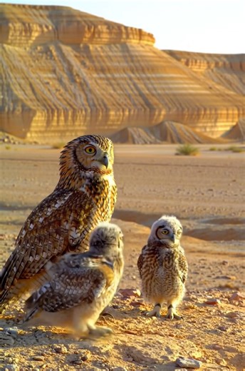 The Pharaoh Eagle Owl is a nocturnal bird that nests on cliffs but also in old tree nests of ravens. It has orangey-yellow eyes, short ear tufts and cat-like face patterns. | Go Wise Owl