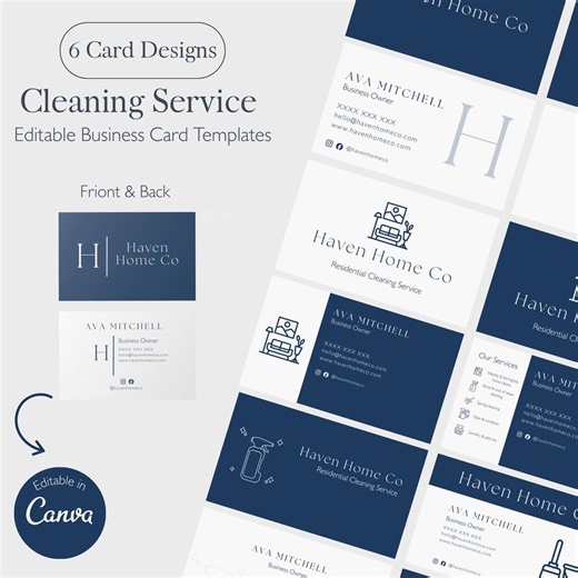 Cleaning Business Card Template | Editable Canva Business Cards - Etsy