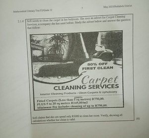 Mathematical Literacy Test P2/Grade 12 - 7 May 2025/Bohlabela D... | Filo