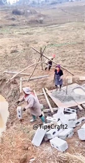 Look at this assembly line method for transporting bricks!