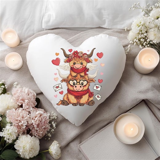 Cow Cross Stitch Pattern Instant PDF Download - Highland Cupid Cows Watercolor Cross Stitch Hand Embroidery Valentine's Day Animal Pattern - Etsy
