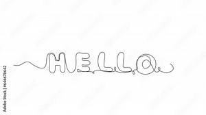 Continuous Line Hello Icon, Monoline Greeting symbol, One Line Welcome Quote Silhouette, Hi Sign, Greeting Message Endless Shape