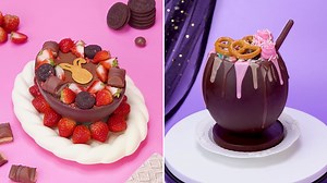 Chocolate Dessert Duo – Strawberry Crown Bowl vs Candy Explosion Ball 🍫🍓🎉 | Dessert Videos