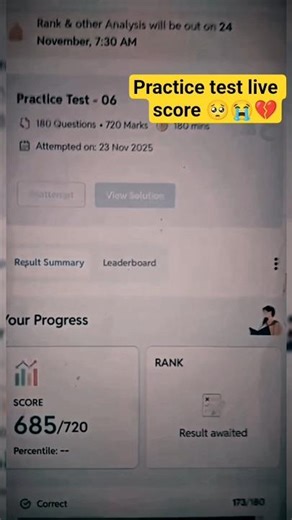 My practice test live score🥺😭#shortsfeed#viralvideos#test #livescore#pwshorts#fypシ゚viral #subscribe