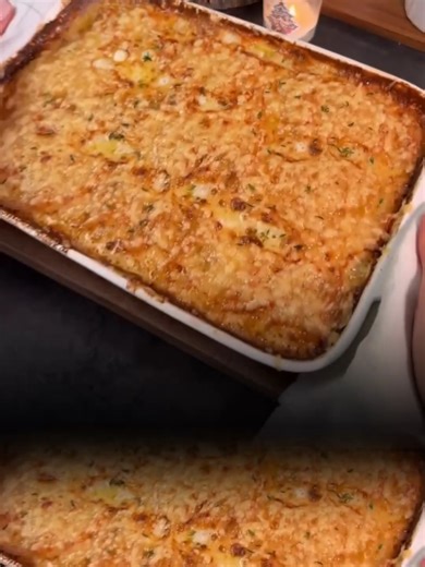 Potato Gratin 🥔🧀 Thinly sliced potatoes baked in a creamy, aromatic sauce with herbs and cheese. Soft inside, golden on top. A perfect, comforting side dish. Ingredients: 1.5 kg starchy yellow potatoes 150 g Gruyère or Emmental 400 ml cream 30–35% 150 ml milk 25 g butter garlic thyme bay leaf nutmeg black pepper salt Method: Slice or grate the potatoes into very thin slices and place them directly into a baking dish. In a saucepan, melt the butter. Add whole garlic cloves, thyme, bay leaf, nut