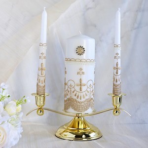 Wedding Unity Candles With Gold Candle Holder Set, 1pc 6 Inches Pillar Candle and 2 Pcs 10 Inches Taper Candles - Etsy