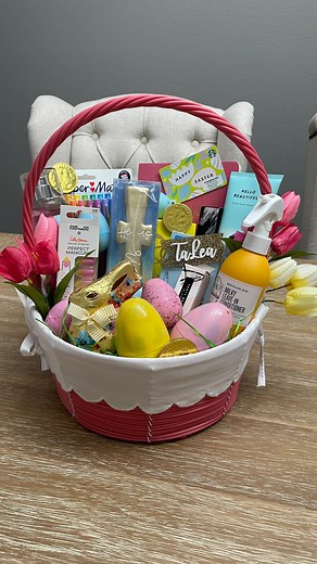Shoutout to everyone that insisted that I make my senior daughter an Easter basket. Projects like this consume me, and I spend way more time on them than I should. I shopped at Walmart, Sephora, Michael’s, Amazon, Etsy, Bath and Body Works, Kendra Scott, Target, Starbucks, and two small businesses to complete this basket! I think she’ll like it! Save this for next year incase you need teen girl Easter basket inspiration! Items included are: Journal Pens Starbucks giftcard Portable phone charger 