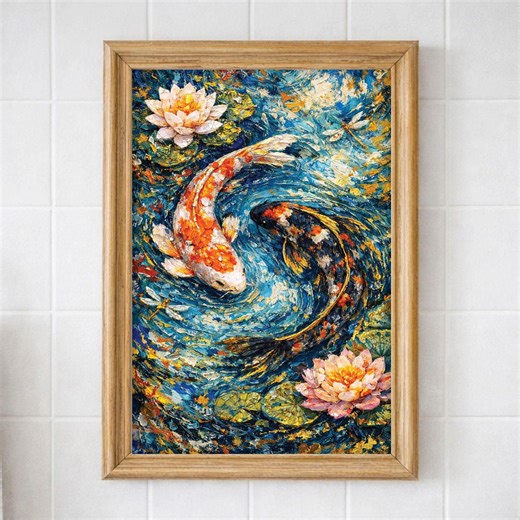 Emerald Green Koi Fish Watercolor Art Print – Lotus Pond (digital Download) - Etsy
