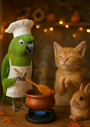 WoW !! PARROT CHEF Cooking Yummy Spicy CHICKEN CURRY in a Mini Pot #trendingshorts #ParrotCooking**