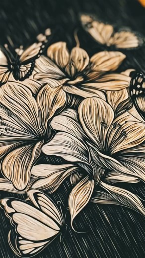 Blooming Lily Flowers with Butterfly 🌸🦋 | Woodblock Print Art | Pixel Peel #Shorts #woodblockprint