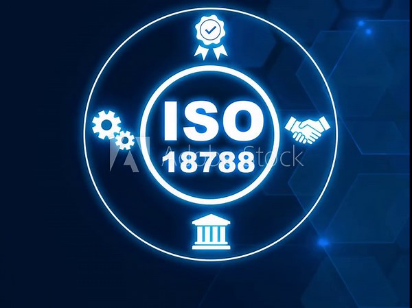 ISO 18788 acronym, provides a framework for establishing, implementing, operating, monitoring, reviewing, maintaining and improving the management of security operations. Showing ISO icons.