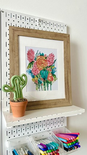 Have you heard of a reverse coloring book?! I sure hadn’t. I’ve been a little stressed lately and looking for a fun way to decompress and came across this coloring book. It’s perfect if you love art but maybe aren’t the best with a paint brush or just want to create artwork in a limited amount of time. Just grab a marker and start to outline the floral shapes. I love how this came out so much I had to frame it. Should I keep it up at the studio or hang it at home?! #reversecoloringbook #diycraft