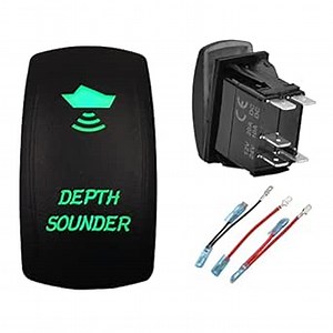 Waterproof 12V Green Depth Sounder Rocker Switch with Jumper Wires 5P On Off SPST Toggle Switch for Marine Boat Fishing Boat Pontoon Vessel