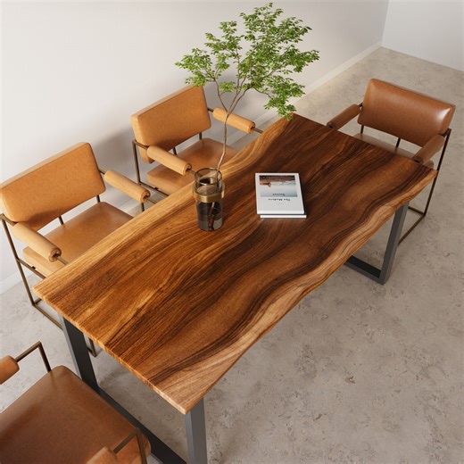 Handcrafted Live Edge Walnut Dining Table: Modern Hardwood Kitchen Table - Etsy