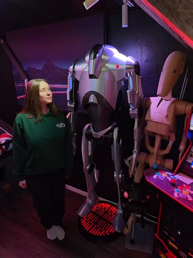 BRO ADDS LIFE-SIZE DROIDS TO HIS BASEMENT 😮 #gaming #gamingmemes #gamingvideos #PS5 #starwars We got these life-sized 3D printed Star Wars droids built by Ron, who contacted us asking if he could build us some. He has made a lot of cool 3D printed projects before in his own basement! They turned out amazing. He helped us make 5 droids total, along with bases and lights. Two of the droids are even larger than us: a full sized Battle Droid and Super Battle Droid plus three smaller ones: an Imperi