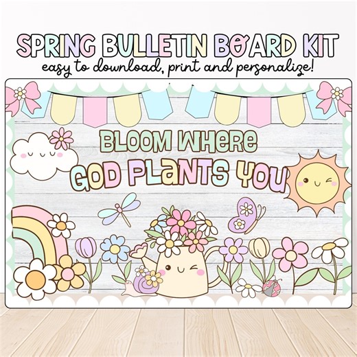 Christian Spring Bulletin Board Kit - Bloom Where God Plants You (digital Download) - Etsy