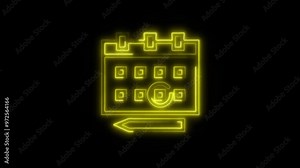 Calendar Icon in Video HD Neon Animation – Date and Reminder Symbol with Dynamic Glow on Black Background