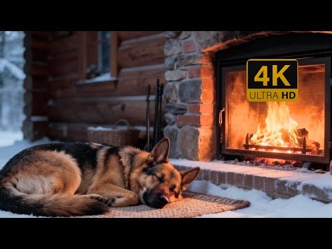 Cozy Winter Cabin Ambience 🐾🔥 | Sleeping Dog by the Fireplace for Relax, Study & Sleep