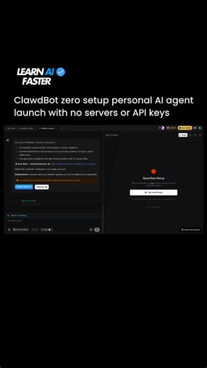 Learn AI Faster | Artificial Intelligence (AI) on Instagram: "ClawdBot zero setup personal AI agent can be installed and launched in about 2 minutes using emergent.sh. A fast way to run your own AI agent without technical friction or complex configuration. What you get • Personal AI agent running in minutes • Quick deployment directly from emergent.sh • Smooth workflow built for speed and simplicity • Clean setup without manual backend work No headaches • No servers • No API keys • No Mac Mini r