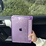 INFILAND Case for iPad 6th/5th Generation 9.7 Inch 2018/2017, iPad Air 2 Cute Glitter Clear Protective Cover for Kids, Girls, Woman, with Pencil Holder (Purple Flutter)
