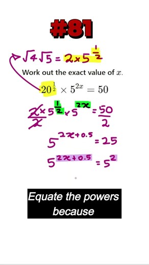 GCSE Maths Exam Sprint #81 | Indices Equation with Powers (Exact Value)