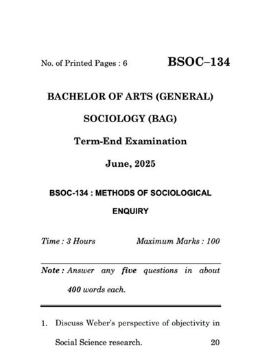 BSOC-134 June 2025 | IGNOU Previous Year Question Paper