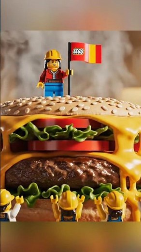 Mini LEGO Workers Cooking a Giant Burger | Ultra Macro Stop-Motion Cooking ASMR #asmr #lego