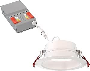 Juno Canless LED Wafer Light, Round Wafer Downlight, 5-in-1 Switchable White Color Temperature, Adjustable Brightness, Deep Regressed Smooth Trim, 4-Inch, White (WF4 Dreg SM ALO19 SWW5 90CRI MW M6)