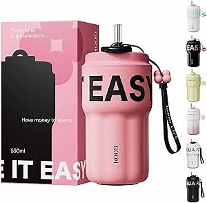 18oz Travel Coffee Mug Tumbler with Lid and Straw, 18/10 Stainless Steel, 6-Layer Insulation, Spill Proof, Leak Proof Tumbler with Straw Mouth Rotary Lock, Coffee Mugs for Women - Hot Pink