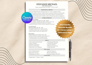 ATS Friendly CV Resume Template | Cover Letter & Reference Page | Professional Design | Editable Canva Resume - Etsy Canada